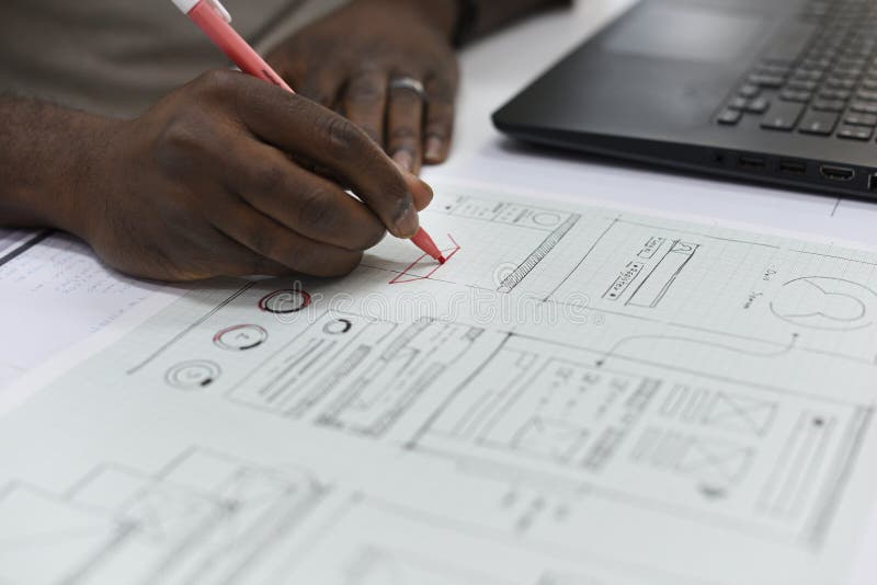 Startup Business Person Designing on Website Content Layout on P Stock ...