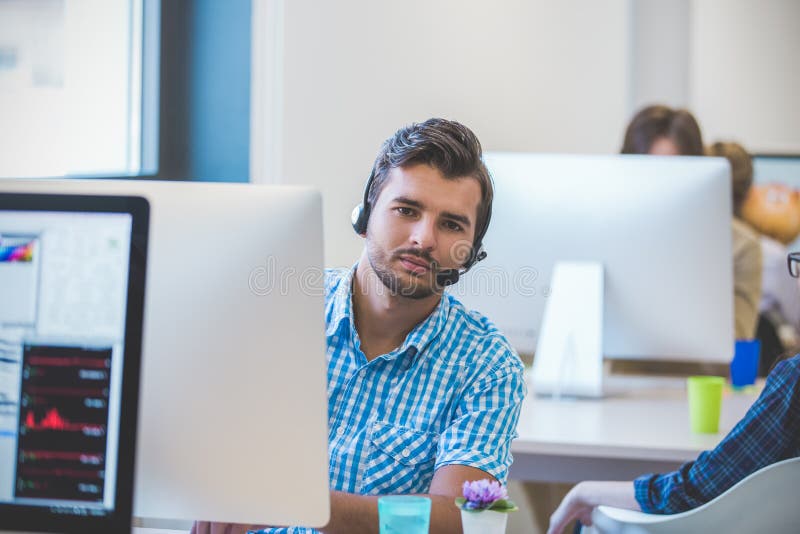 Startup Business, Software Developer Working on Desktop Computer Stock ...