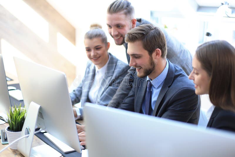 Startup Business Team on Meeting in Modern Bright Office Interior ...