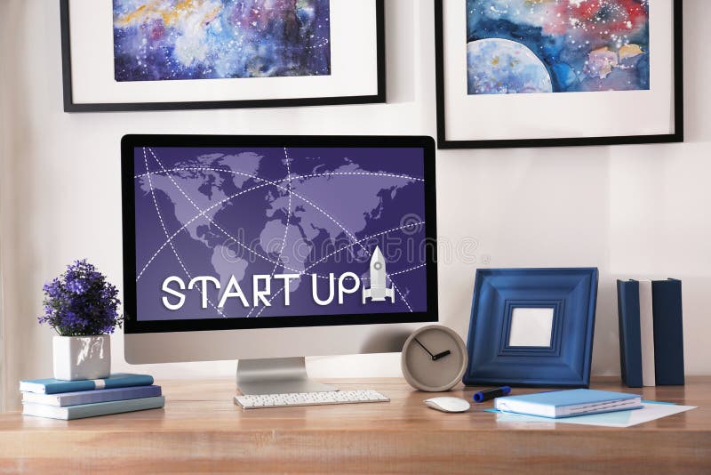 Startup Business. Workplace with Computer in Office Stock Image - Image ...