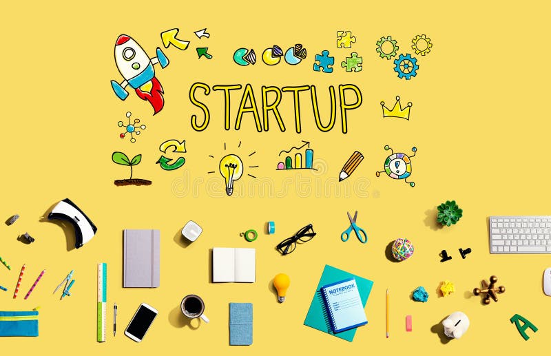 Startup with Electronic Gadgets and Office Supplies Stock Image - Image ...