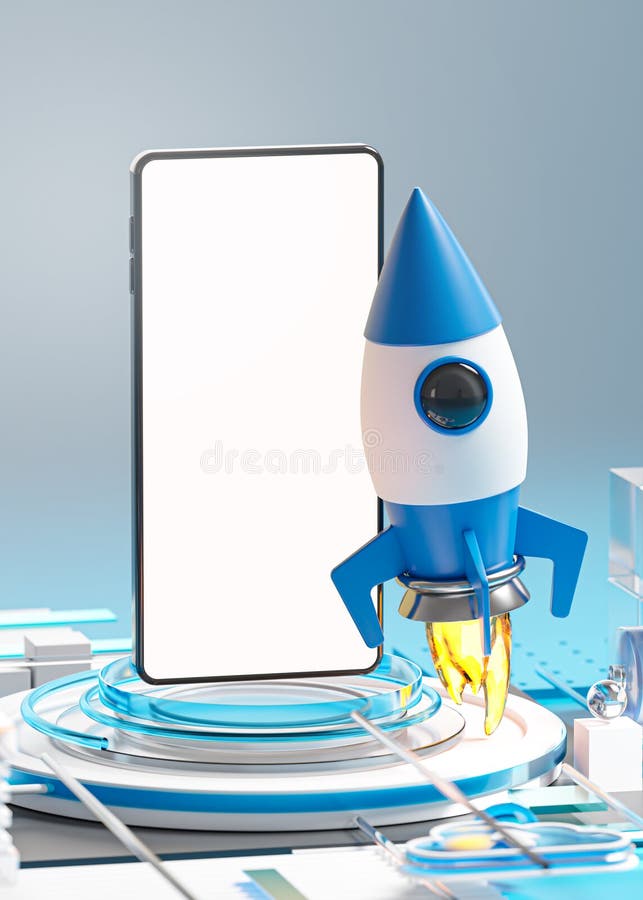 Startup Concept Blue Futuristic Rocket Smartphone Launch Project ...