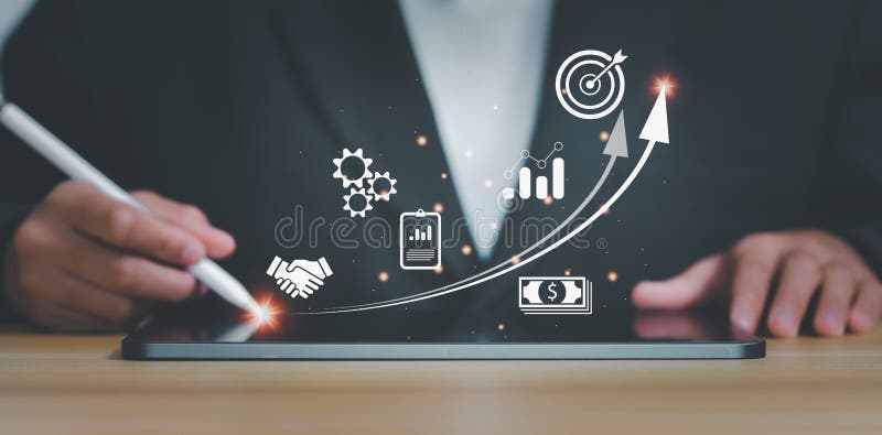 Startup Concept,business Touching on Tablet with Icon Business and ...