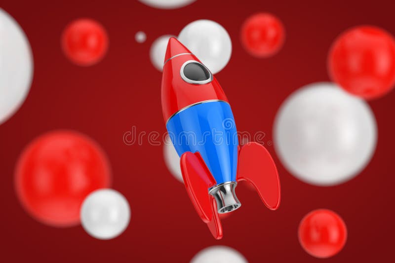 Cartoon Toy Rocket Red White 3d Spaceship Background Stock Photos ...