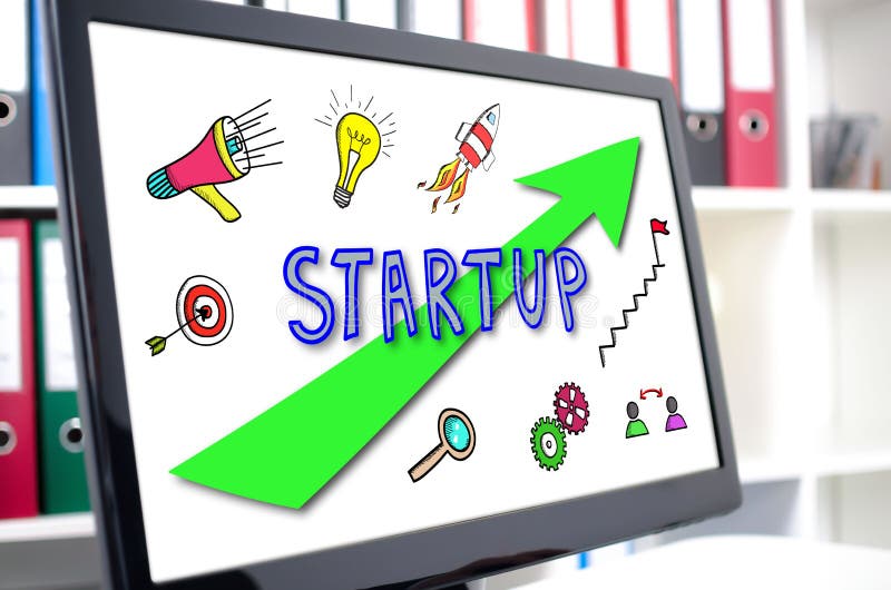 Startup Concept on a Computer Screen Stock Photo - Image of finance ...