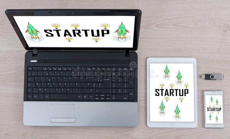 Startup Concept on Different Devices Stock Image - Image of development ...