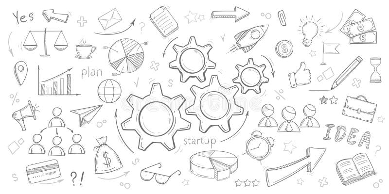 Startup Concept. Drawn Gears . Business Idea. Plan Drawings Business ...