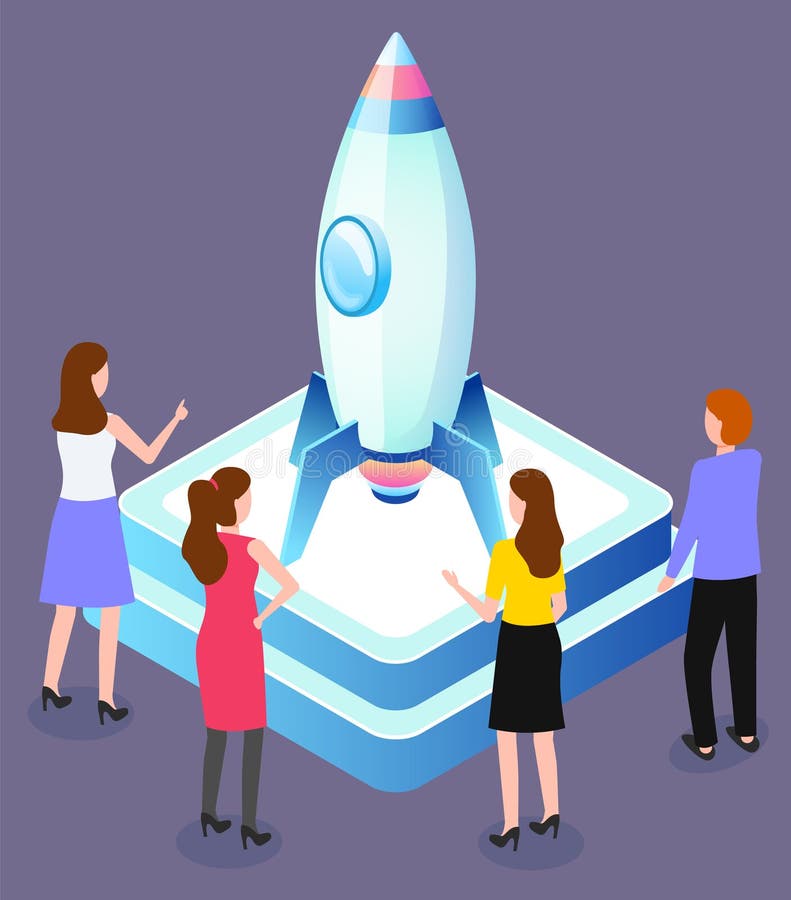 Startup Concept, Engineers Launching Spaceship Stock Vector ...