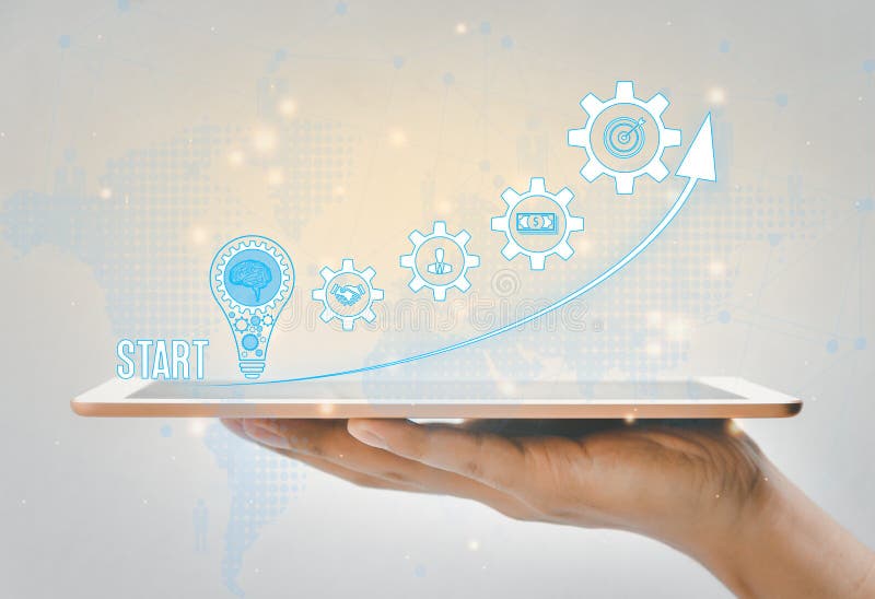 Startup Concept Network Connection and Icon Business on Modern Virtual ...