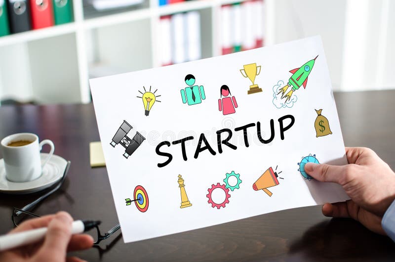 Startup concept on a paper stock image. Image of hand - 283720123