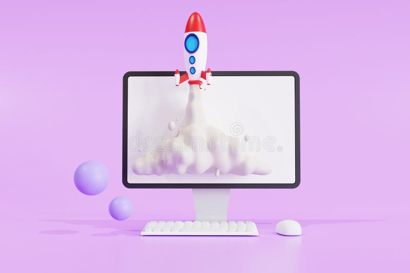 Rocket Flying Out Computer Screen Stock Illustrations – 138 Rocket ...