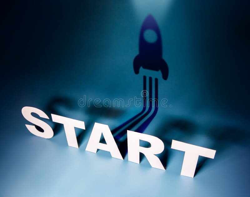 Startup Concept, Start Text Standing in Front with Rocket Shadow Stock ...