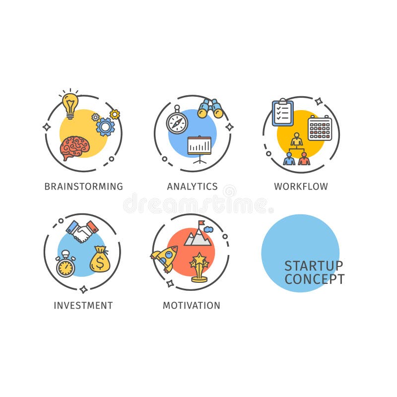Startup Concept Thin Line Icons Labels Set. Vector Stock Vector ...