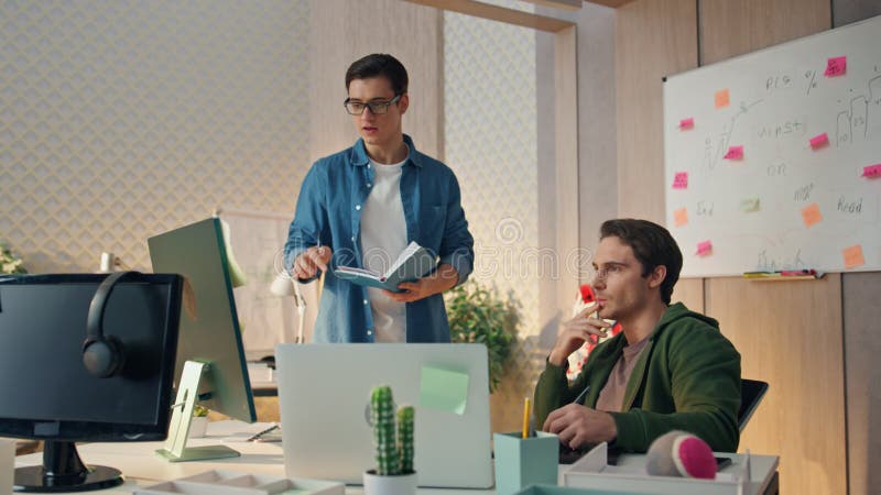 Startup Creators Watching Computer Screen Office. Creative People ...