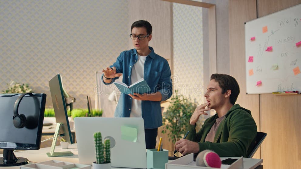 Startup Creators Watching Computer Screen Office. Creative People ...