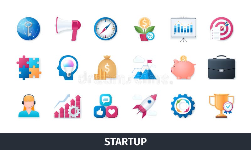 Startup 3d vector icon set stock illustration. Illustration of abstract ...