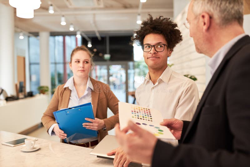 Startup Designer Team with Founder and Consultant in the Workshop Stock ...