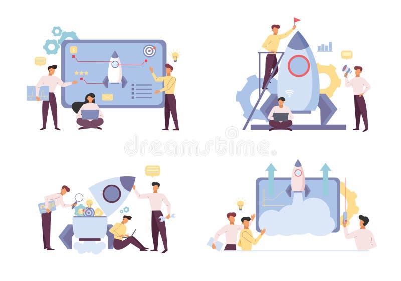 Startup Development, Launch Flat Vector Illustrations Set Stock Vector ...