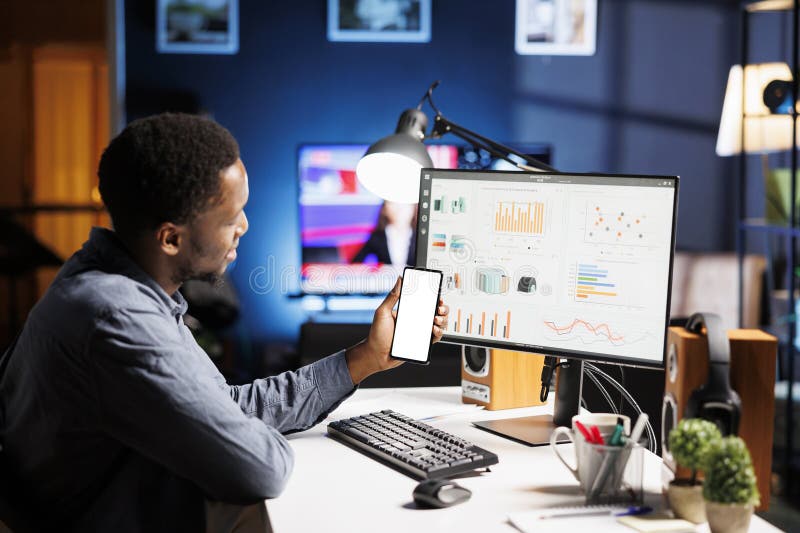 Startup Employee Working on Analytics with White Screen Stock Photo ...