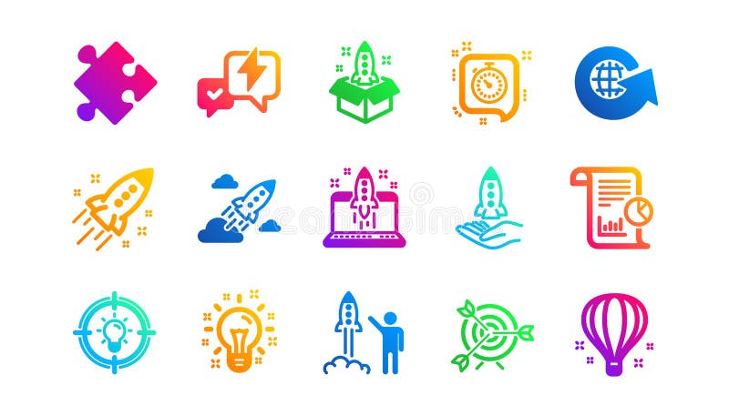 Startup Icons. Launch Project, Business Report and Target. Classic Icon ...
