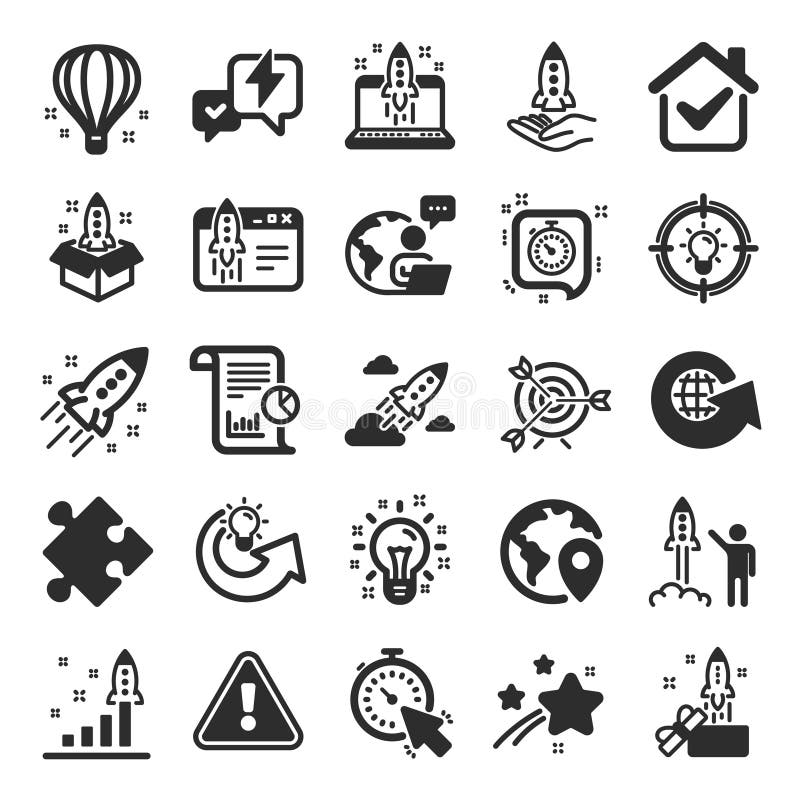 Startup Icons. Set of Launch Project, Business Report and Target ...