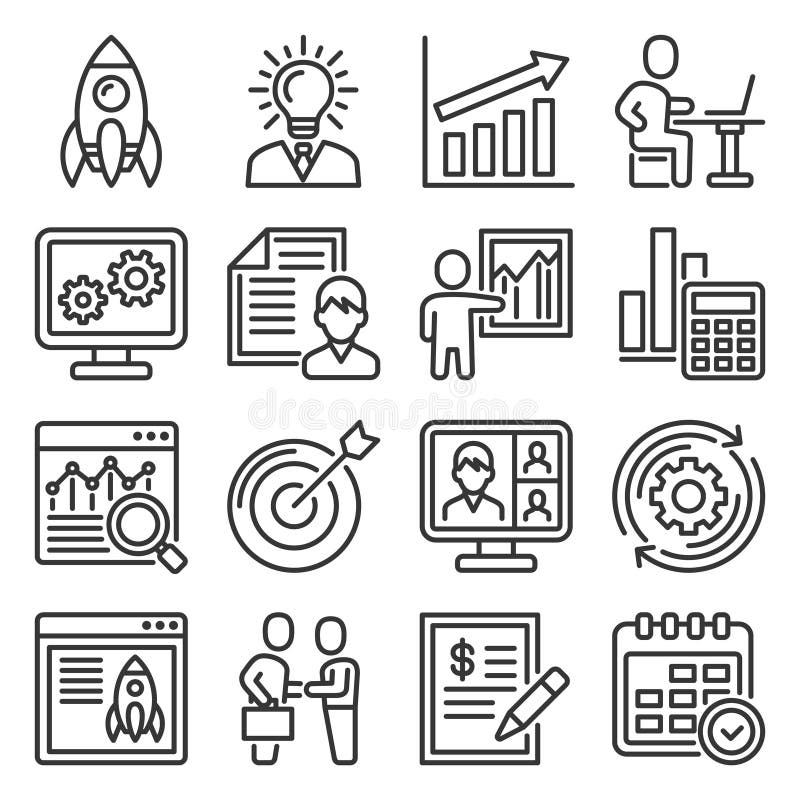 Startup Icons Set on White Background. Vector Stock Vector ...