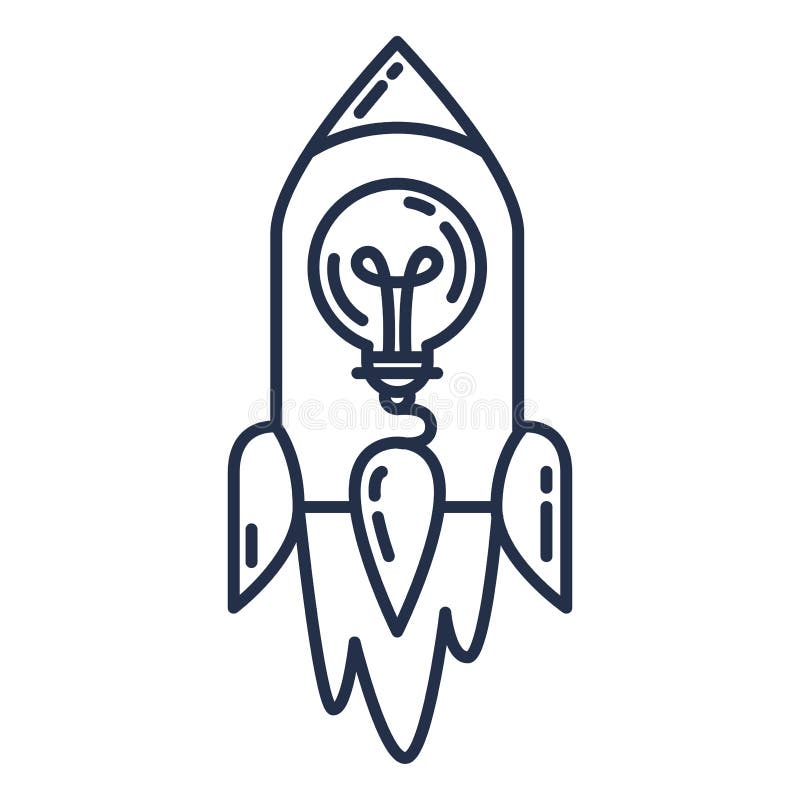 Startup Idea Icon, Flying Rocket with Light Bulb Stock Illustration ...