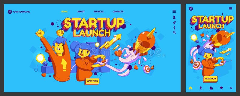 Startup Launch Banner with Flying Rocket Stock Vector - Illustration of ...