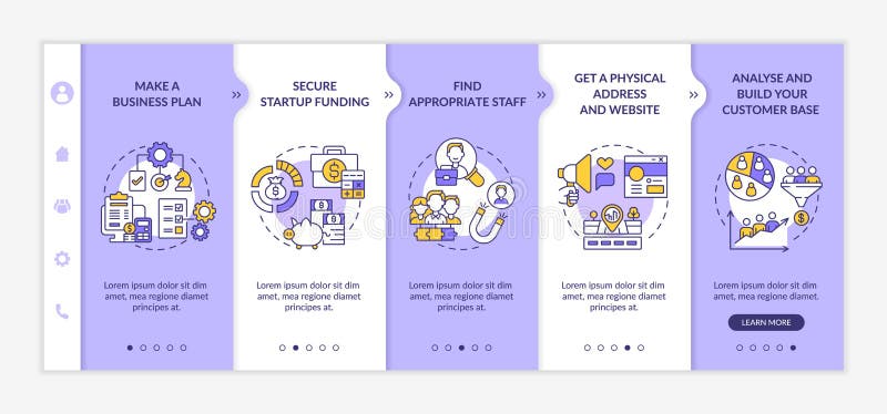 Startup Launch Process Steps Onboarding Vector Template Stock Vector ...