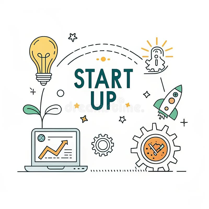 StartUp Line Art Idea, Growth and Launch, Business, Innovation Stock ...