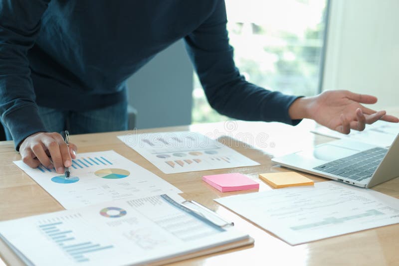 Male Freelancer Working with Computer Document. Startup Man Analyzing ...