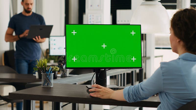 Greenscreen Display on Laptop at Hospital Reception Desk Stock Photo ...