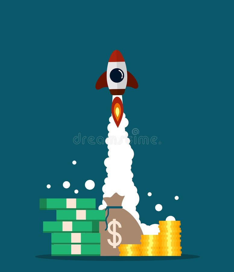 Startup Money Stacked with a Flying Rocket Stock Vector - Illustration ...