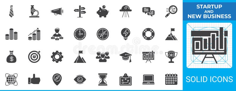 Startup New Business Solid Glyph Icon Set Stock Vector - Illustration of flat, logo: 386256700