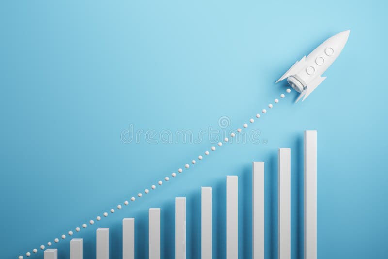 Startup and New Project Concept with White Rocket Flying Up with Dotted ...