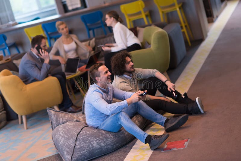 Startup Office Workers Playing Computer Games Stock Image - Image of ...