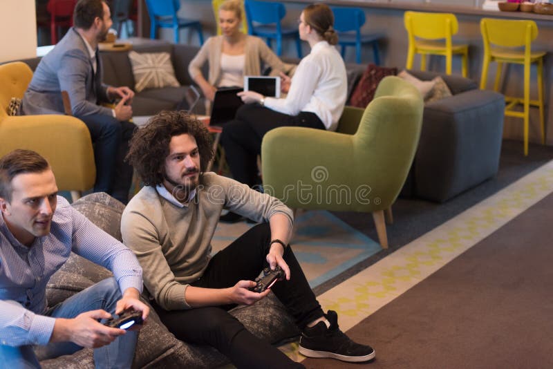 Startup Office Workers Playing Computer Games Stock Photo - Image of ...
