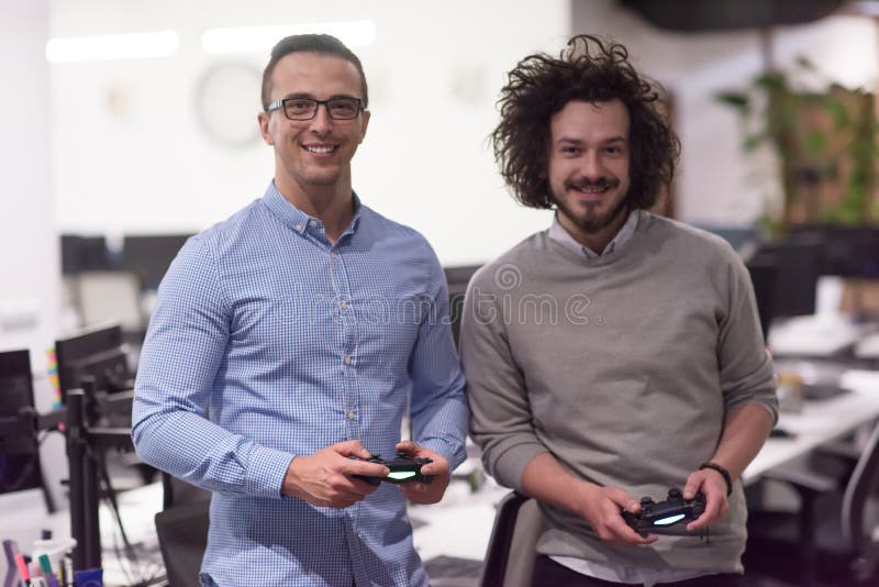 Startup Office Workers Playing Computer Games Stock Image - Image of ...