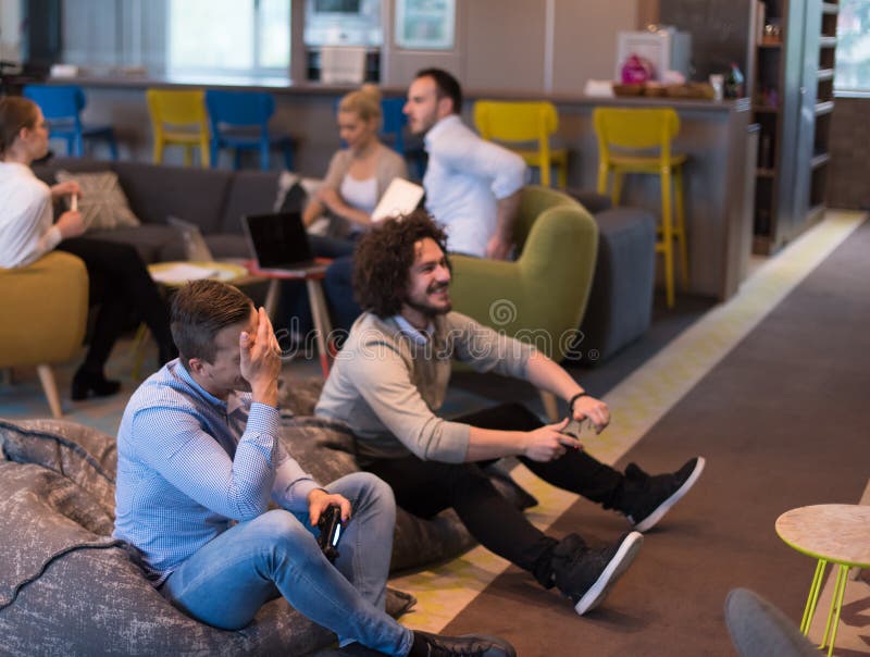 Startup Office Workers Playing Computer Games Stock Photo - Image of ...