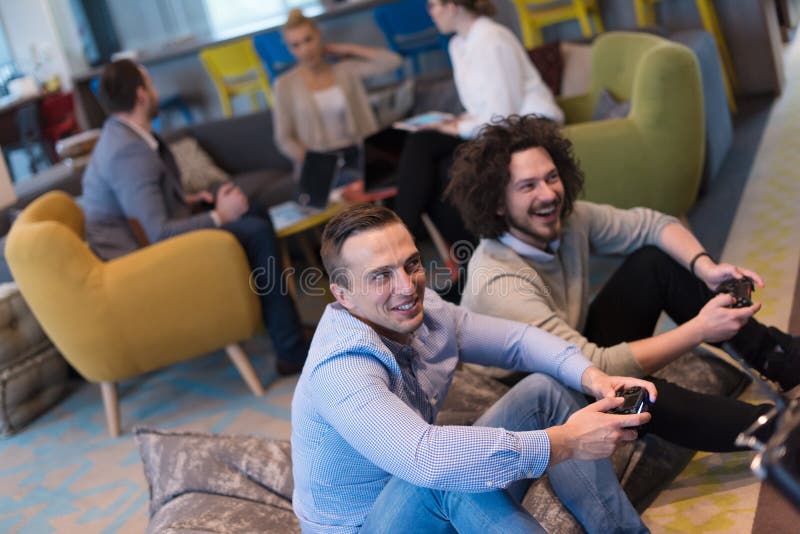 Startup Office Workers Playing Computer Games Stock Image - Image of ...