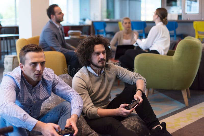 Startup Office Workers Playing Computer Games Stock Photo - Image of ...