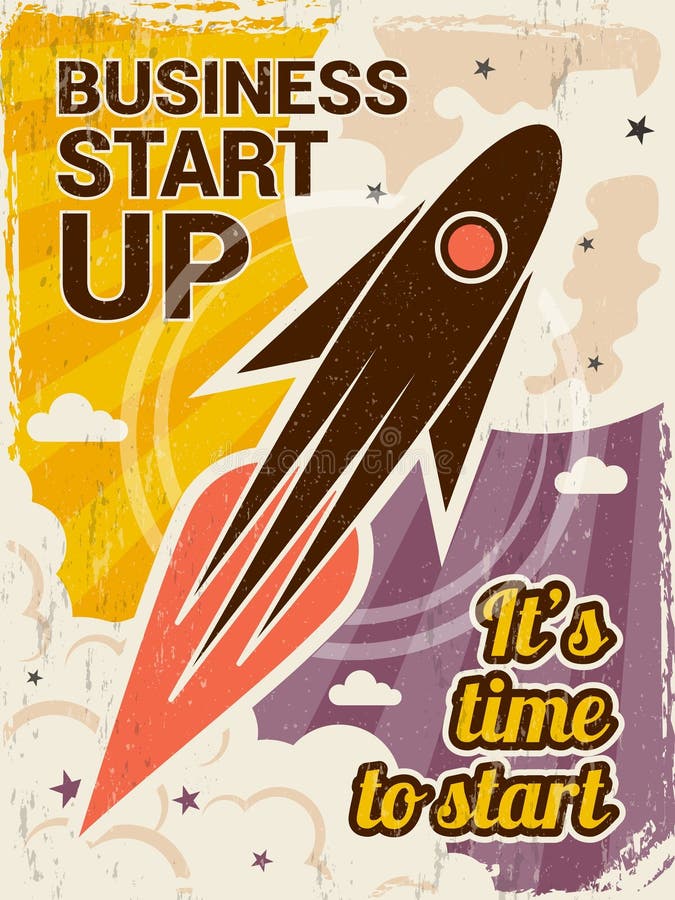Startup Poster Business Concept Placard with Rocket Launchers. Vector ...