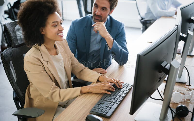 Startup Programmer People Group Working Everyday Job at Modern Office ...