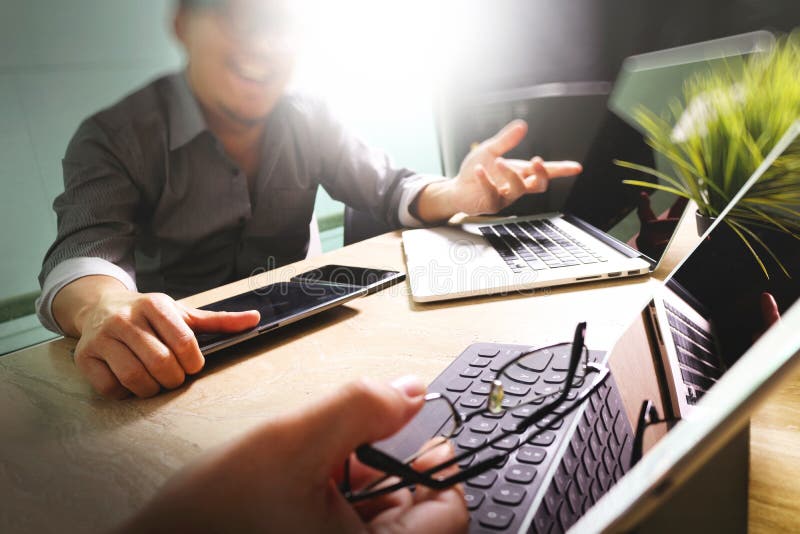 StartUp Programming Team. Website Designer Working Digital Table Stock ...