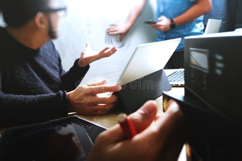 StartUp Programming Team. Website Designer Working Digital Table Stock ...