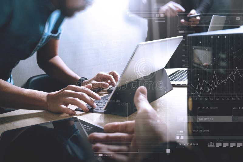 StartUp Programming Team. Website Designer Working Digital Table Stock ...
