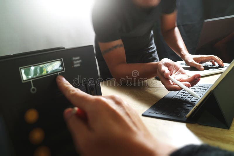 StartUp Programming Team. Website Designer Working Digital Table Stock ...