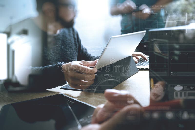 StartUp Programming Team. Website Designer Working Digital Table Stock ...