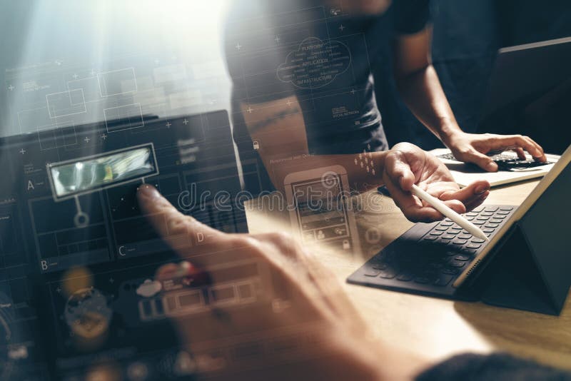 StartUp Programming Team. Website Designer Working Digital Table Stock ...