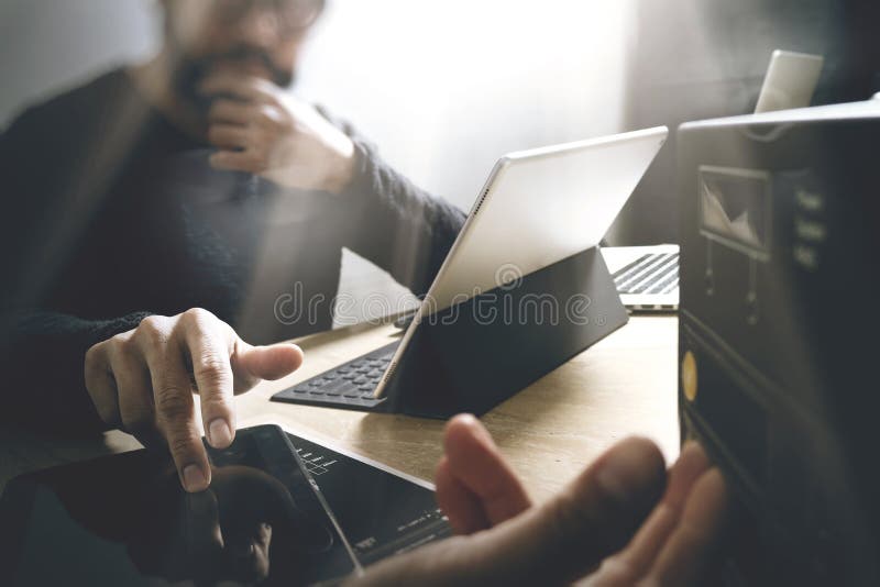 StartUp Programming Team. Website Designer Working Digital Table Stock ...